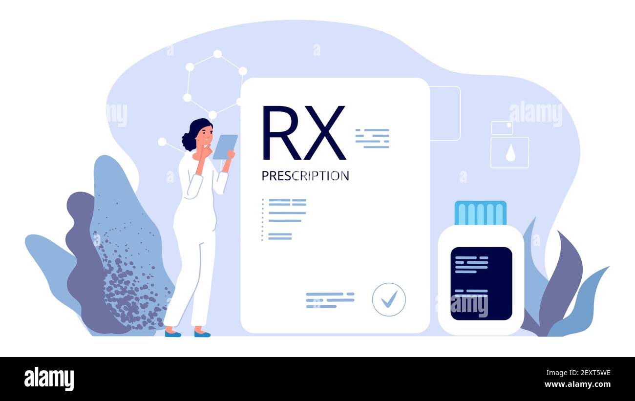 RX prescription. Pharmacist illustration, painkiller medication ...