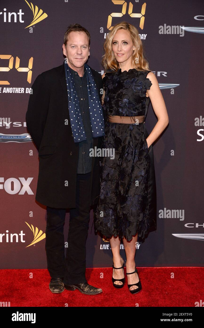 (L-R) Actors Kiefer Sutherland and Kim Raver attend the "24: Live ...
