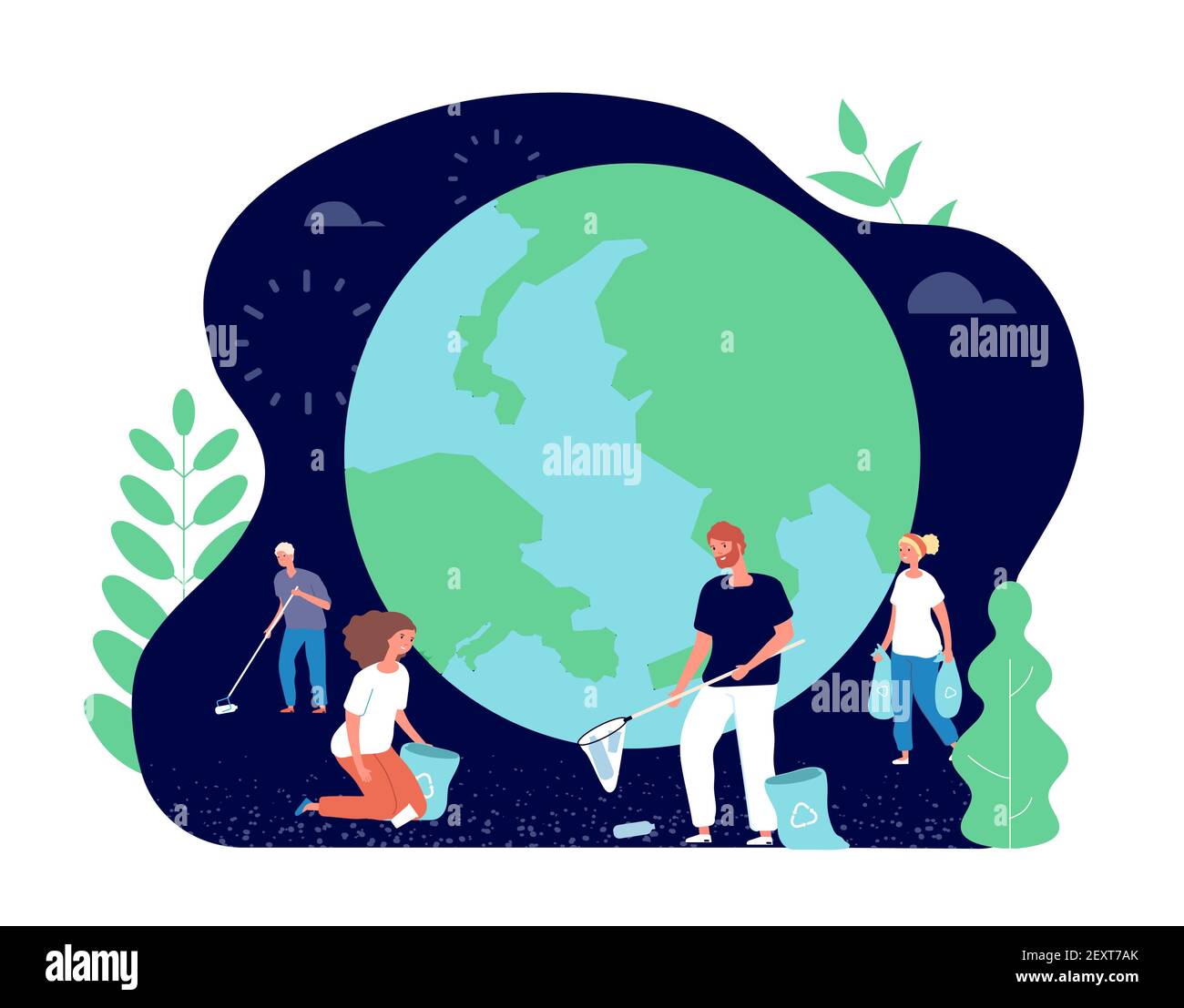 People collecting garbage. Volunteers cleaning environment nature ...