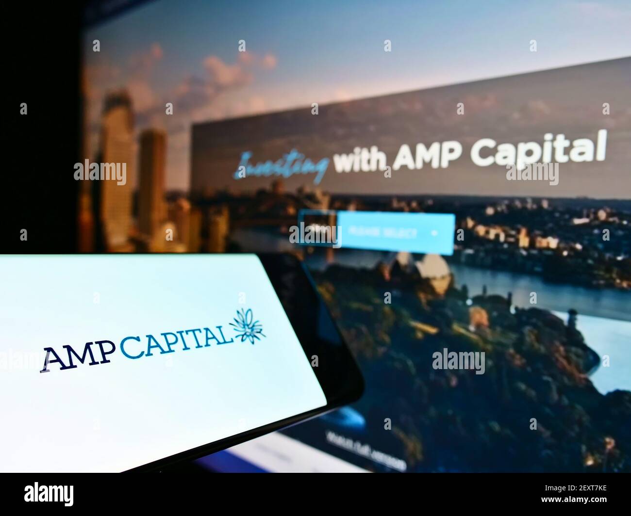 Mobile phone with logo of Australian financial services company AMP ...