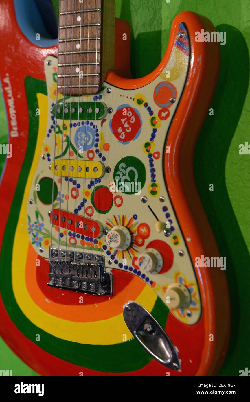 This psychedelic-colored Fender Stratocaster is a replica of George ...