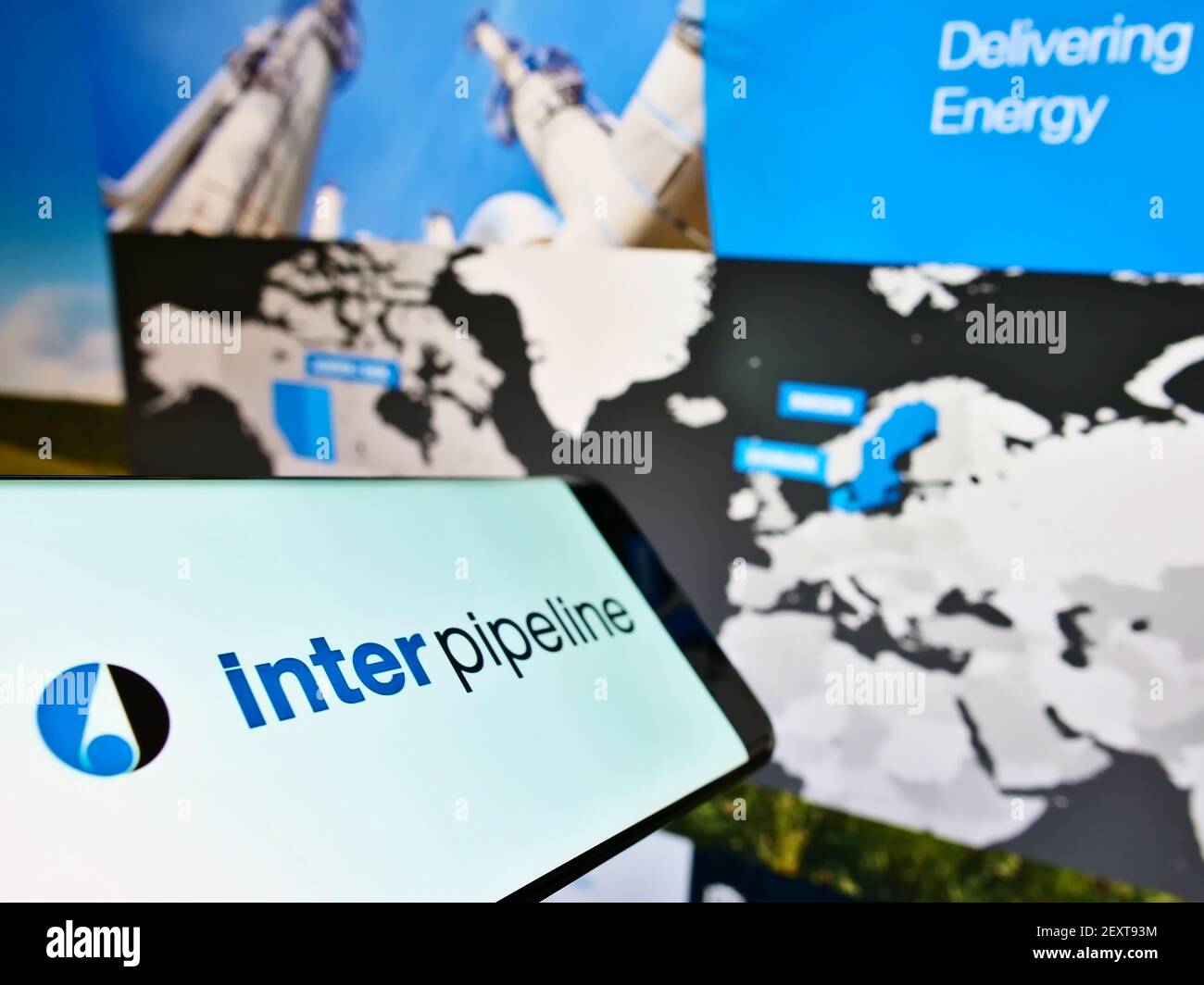 Mobile phone with logo of Canadian oil infrastructure company Inter ...