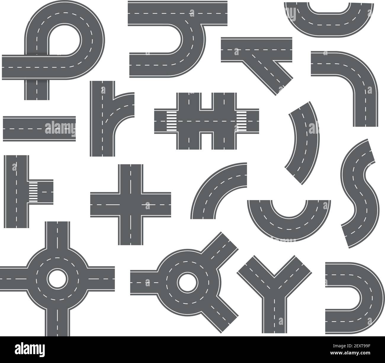 Road elements. Streets and roads with footpaths and crossroads for city ...