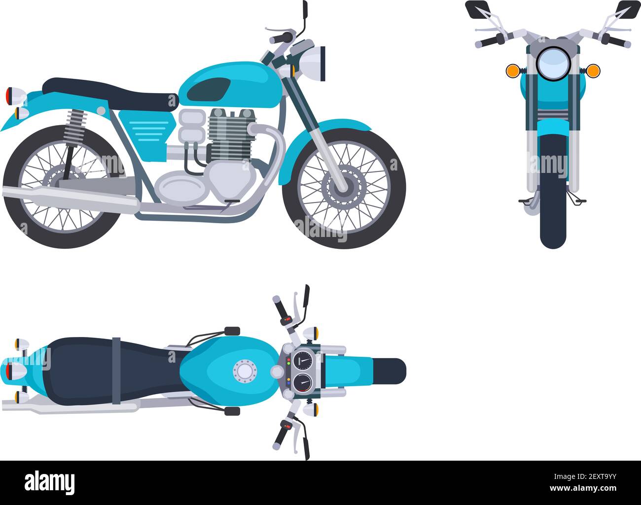 Motorbike side and top view. Motorcycle motocross vehicles. Detailed ...