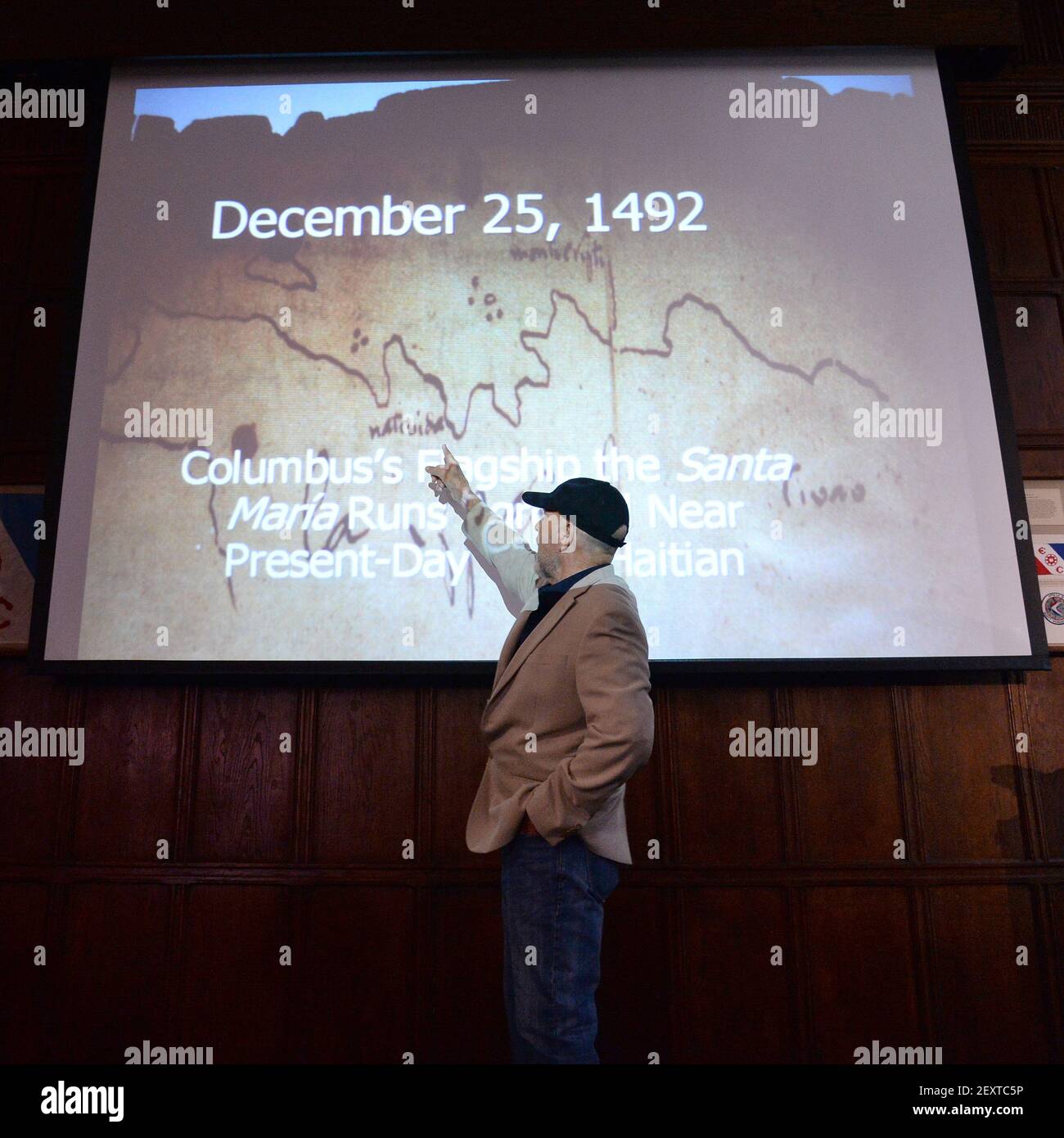 Maritime archaeological investigator Barry Clifford points to a map by ...