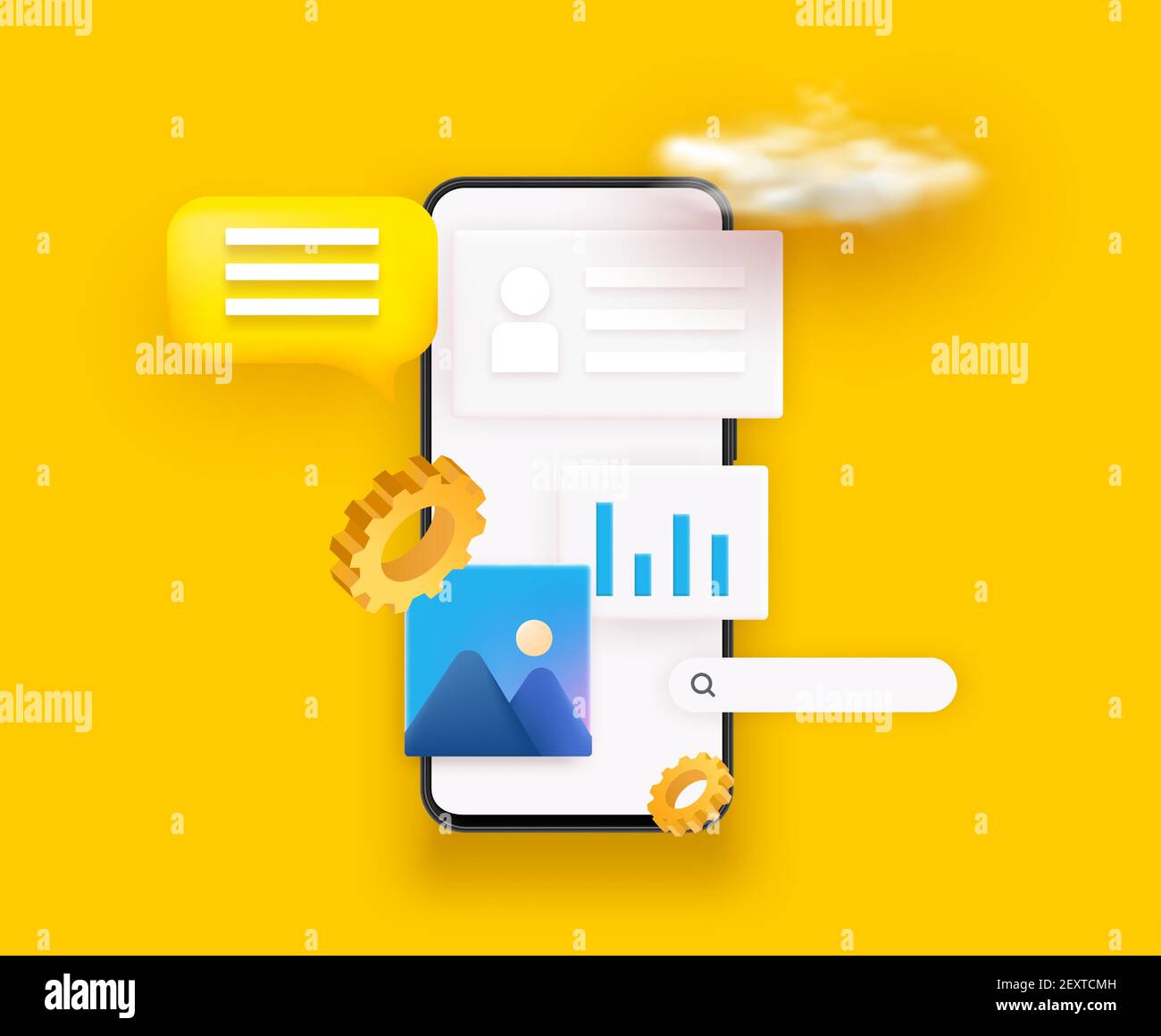 3D ui and ux design. Useful app design and mobile app interface vector ...