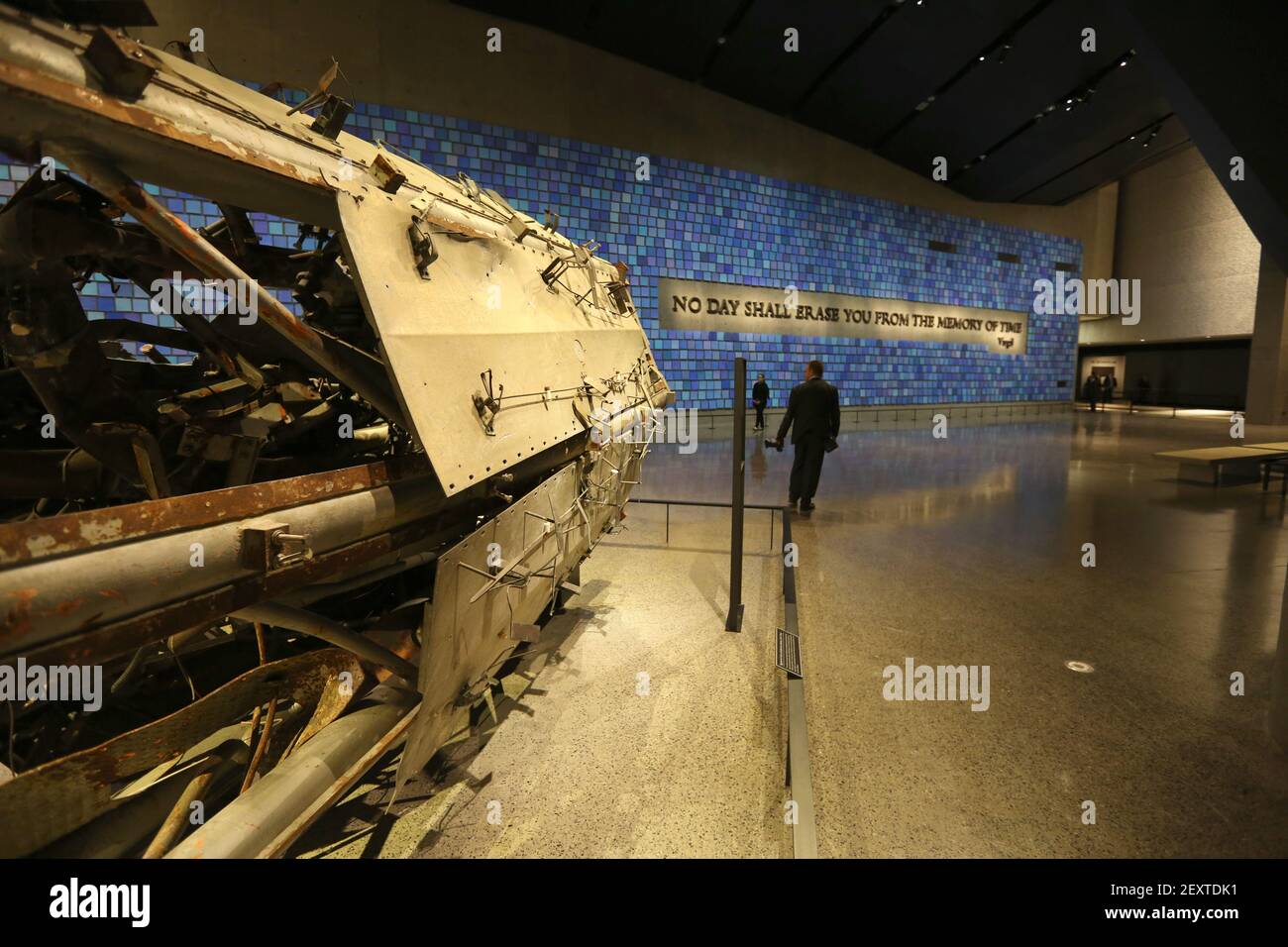 A piece of the radio tower from the World Trade Center North Tower is ...