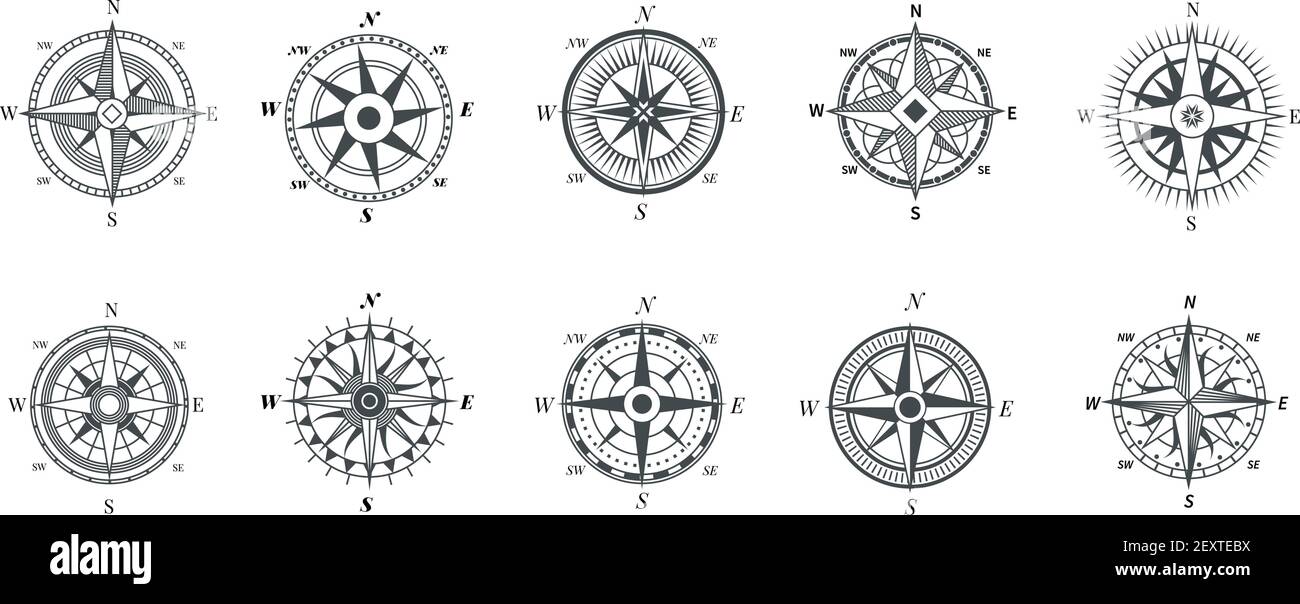 Vintage compass. Nautical wind rose, compasses for travel map, vintage ...