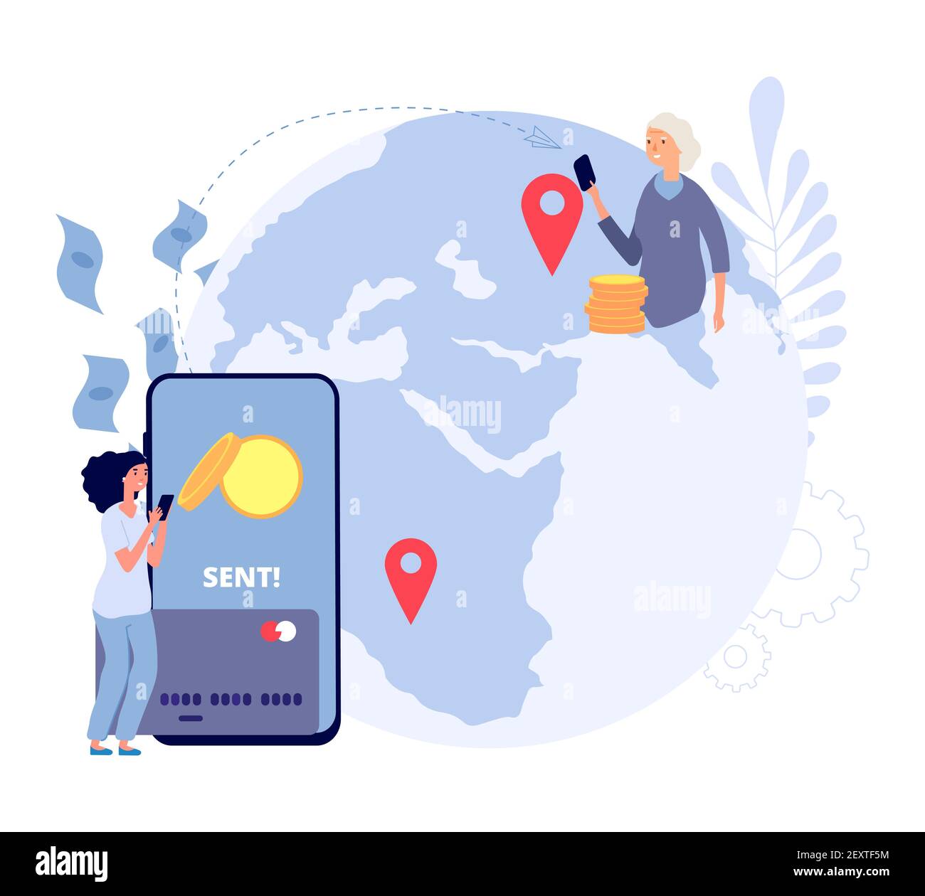 International money transfer. Girl sends money to mother through online ...