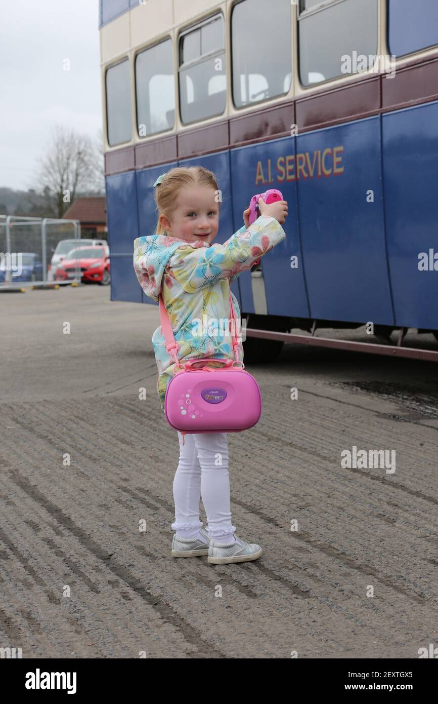 Stagecoach Garage, Kilmarnock, Scotland, UK 08 April 2018. Child with ...
