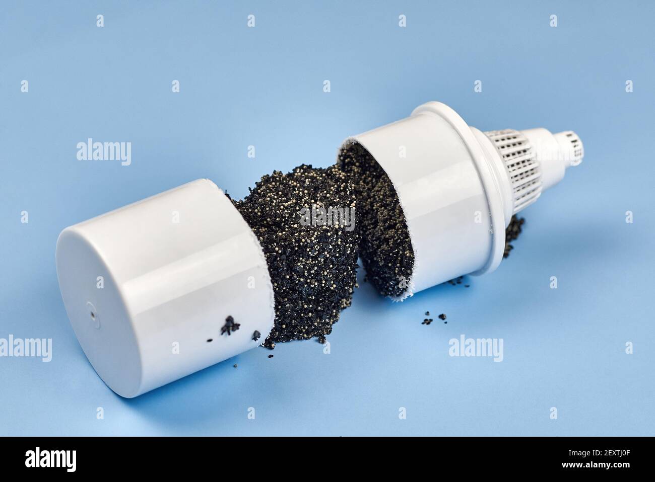 Internal component of a water filter element for home use on a blue ...