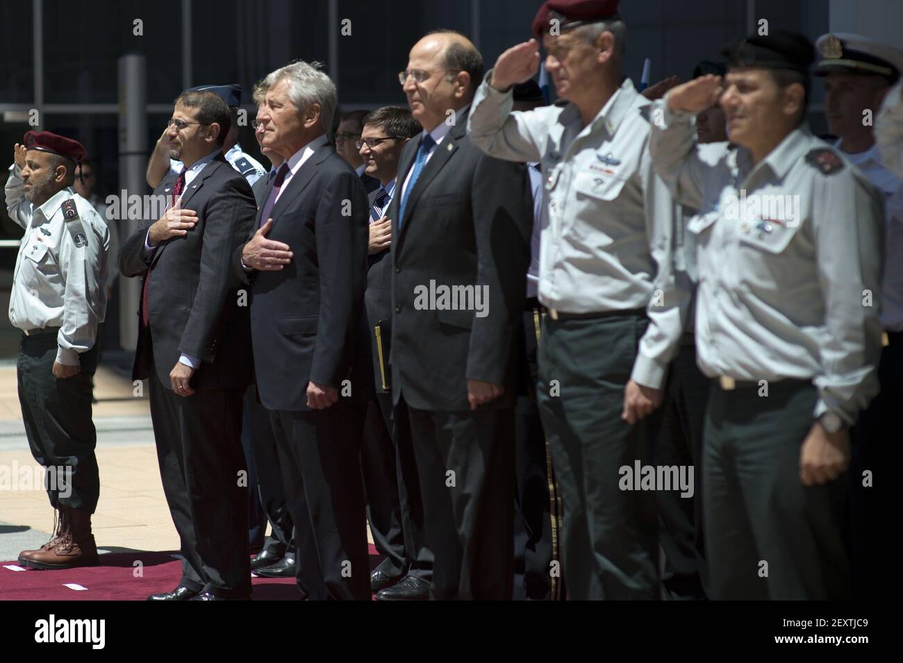 Secretary of Defense Chuck Hagel participates in an honors arrival ...