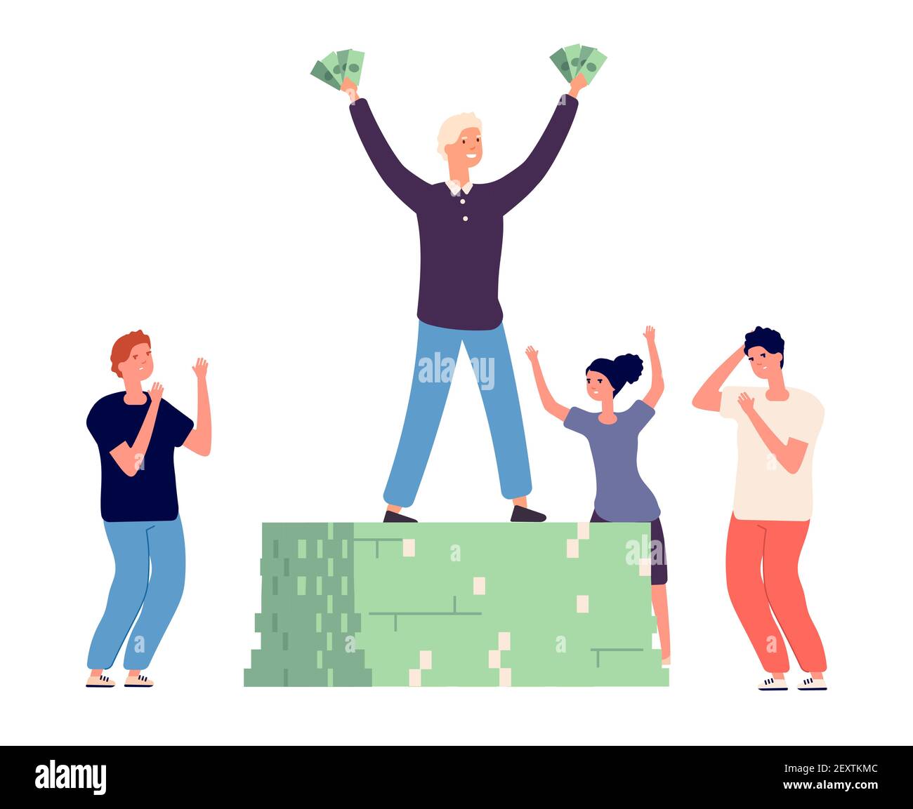 Success and envy. Rich happy man and angry conflicted people vector ...
