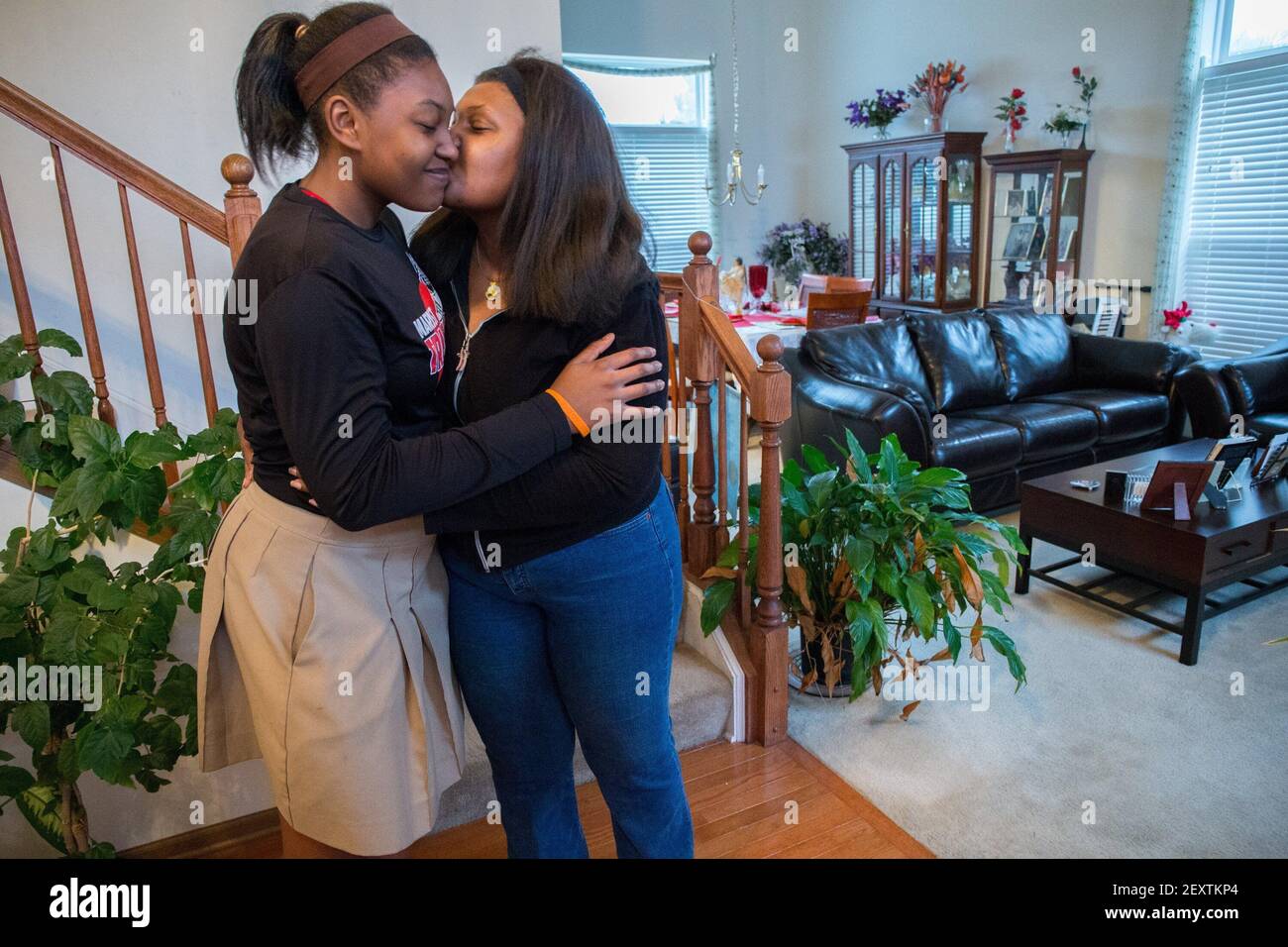 Linda Fay Walls hugs her daughter Waylin, 15, before leaving for school ...