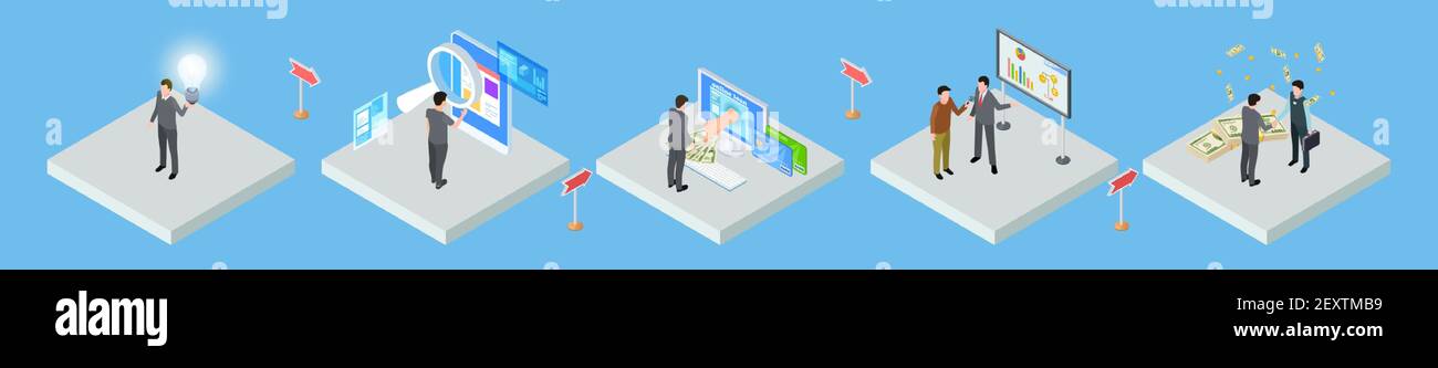 Idea implementation. Business development strategy. Isometric ...