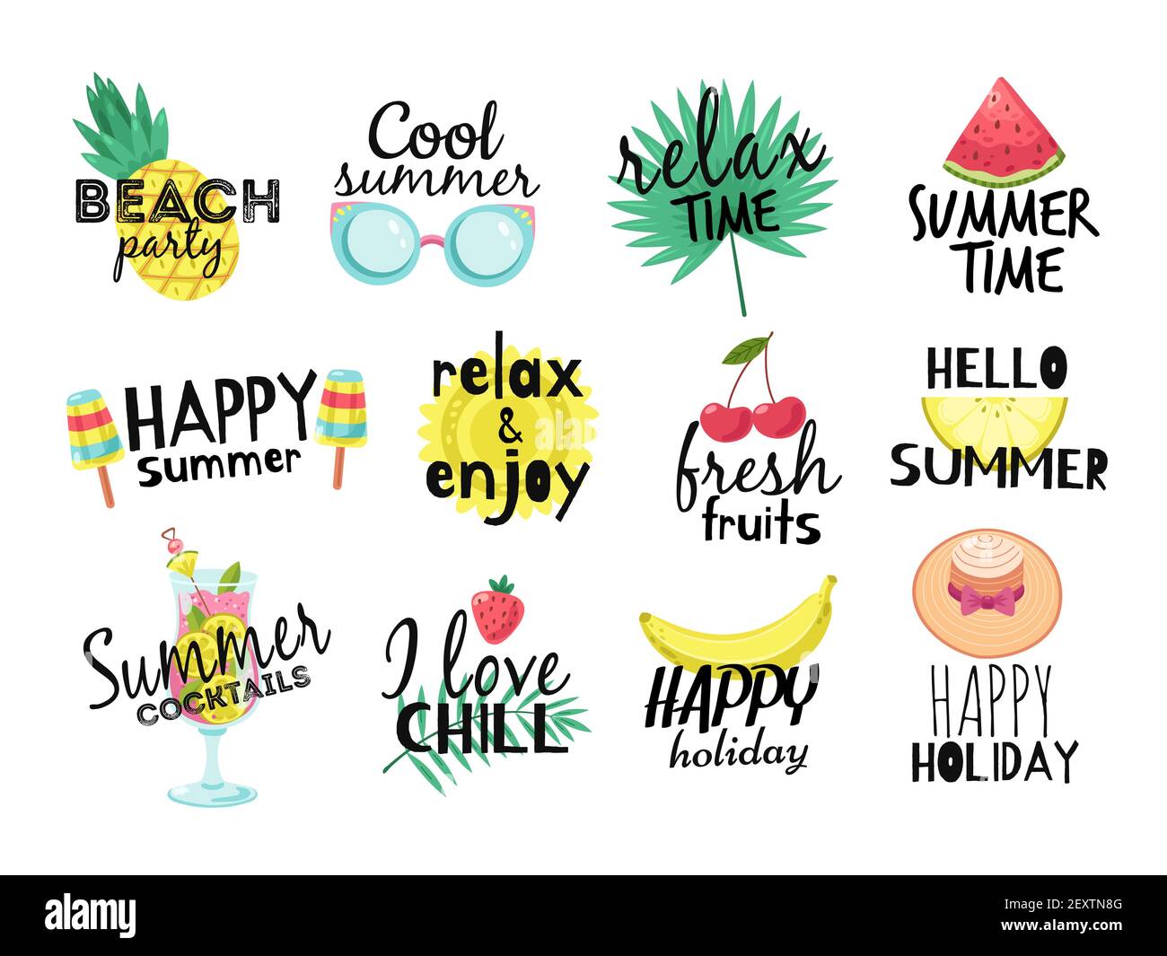 Summer labels. Beach vacation, summer travel graphic with lettering ...