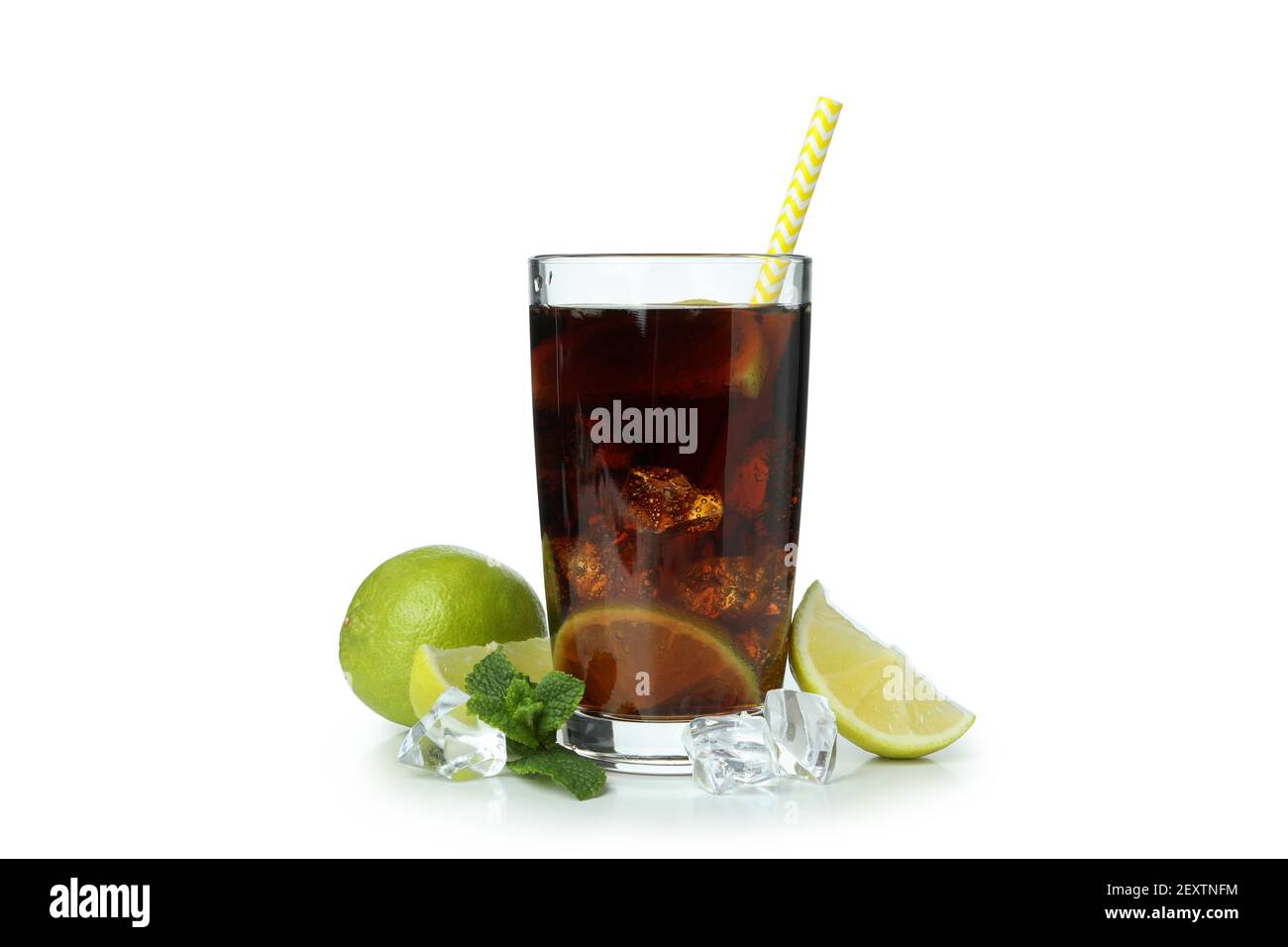 Glass of Cuba Libre isolated on white background Stock Photo - Alamy