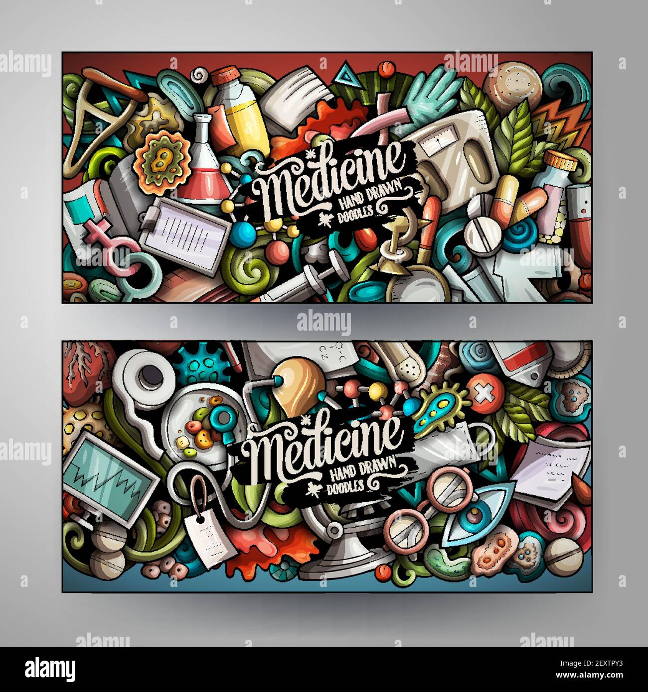 Cartoon cute colorful vector doodles Medicine banners Stock Vector ...