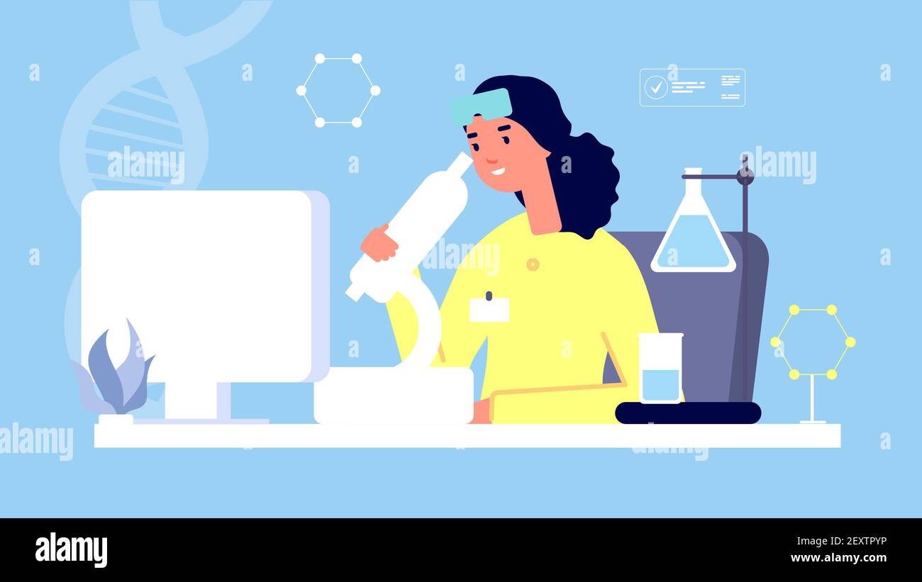 Laboratory concept. Sciensist with microscope vector illustration ...