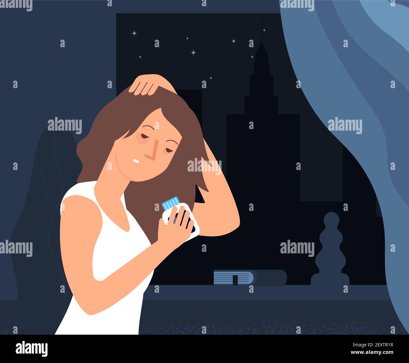 Insomnia problem. Sleepy woman vector character. Fatidue, sleep ...
