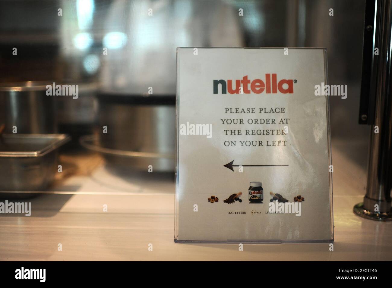 A sign directing customers inside Eataly's "Nutella bar" in Manhattan's ...