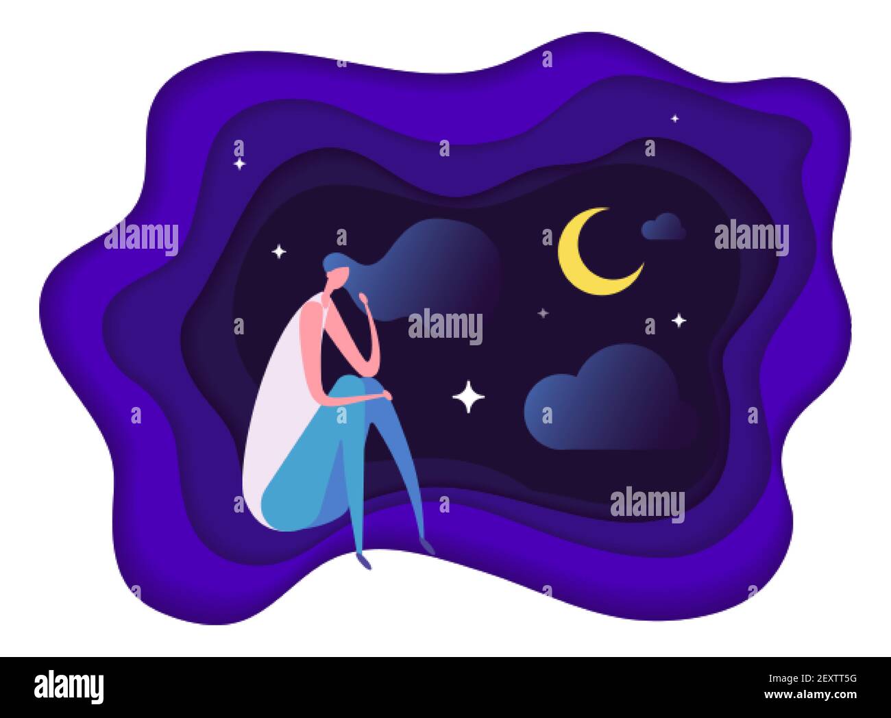 Insomnia problem. Fatidue, sleep disorder concept. Sleepy woman vector ...