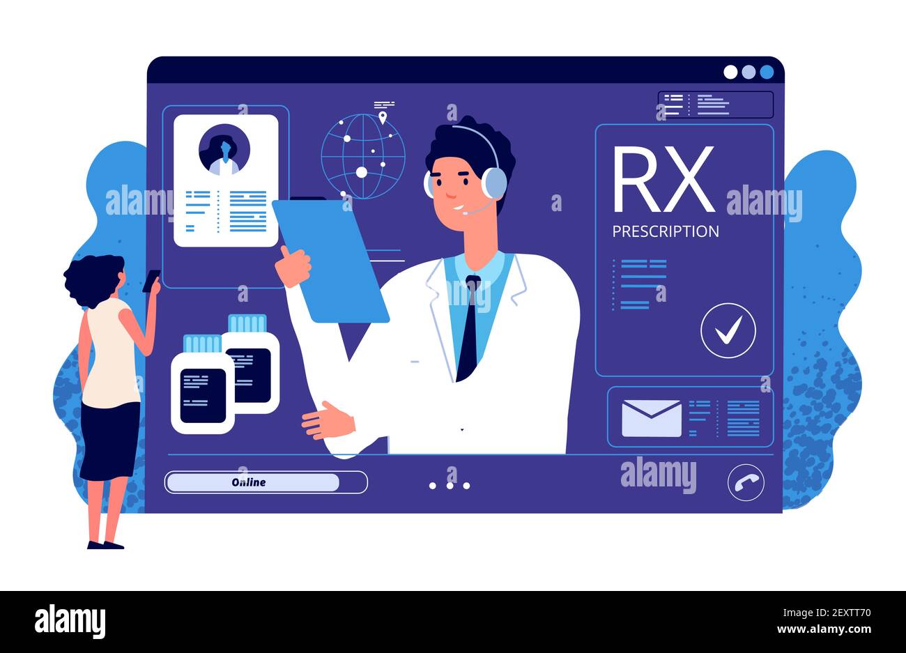 RX prescription online. Medical app, online prescription. Vector doctor ...