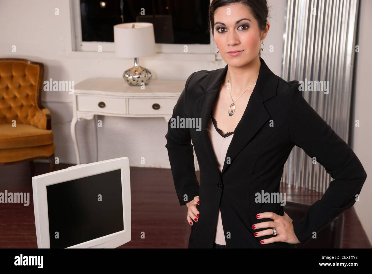 Business Office Professional Woman Standing Lobby Desk Computer Desk ...