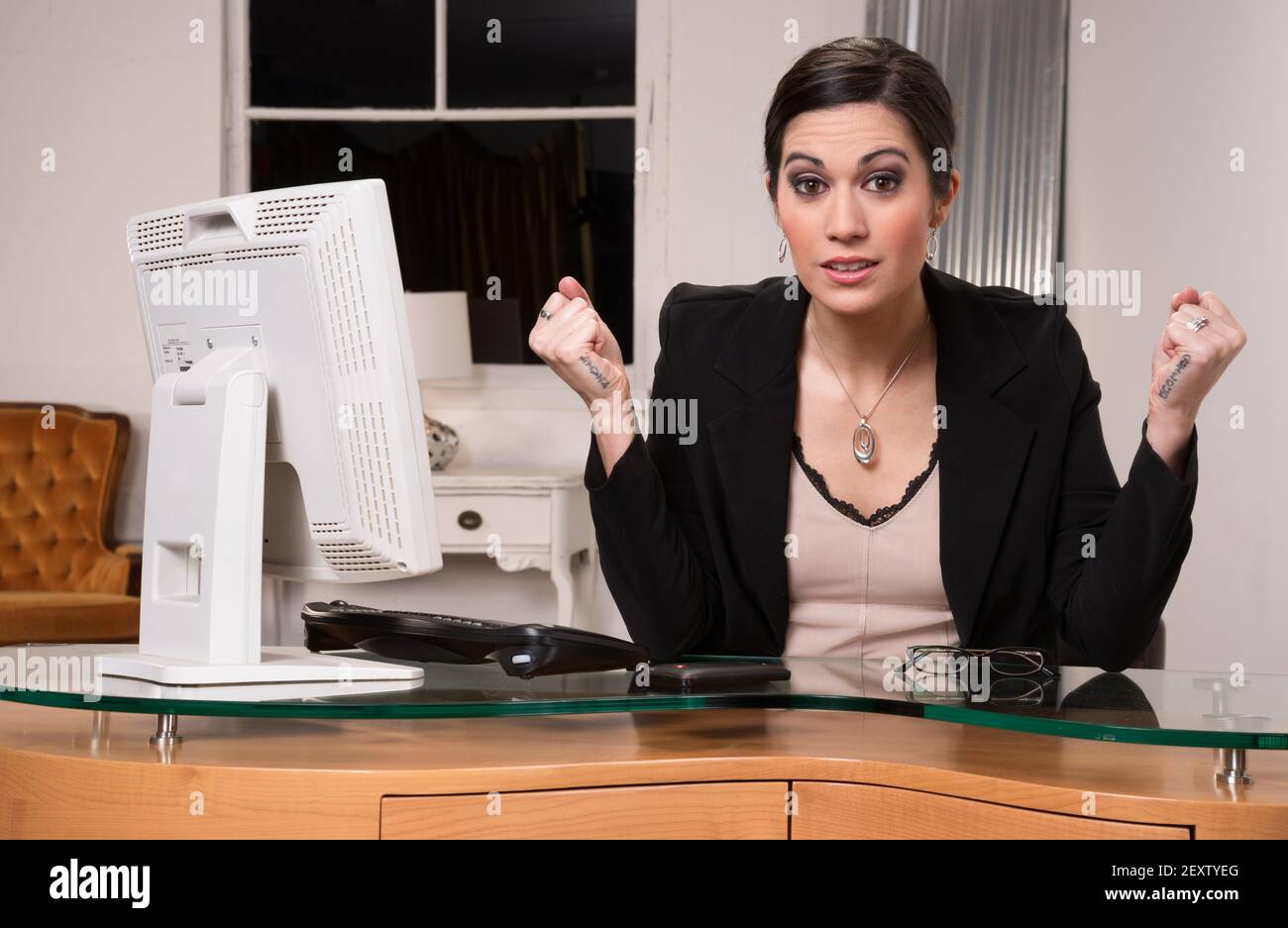 Business Woman Customer Service Center Angry Facial Expression Stock ...
