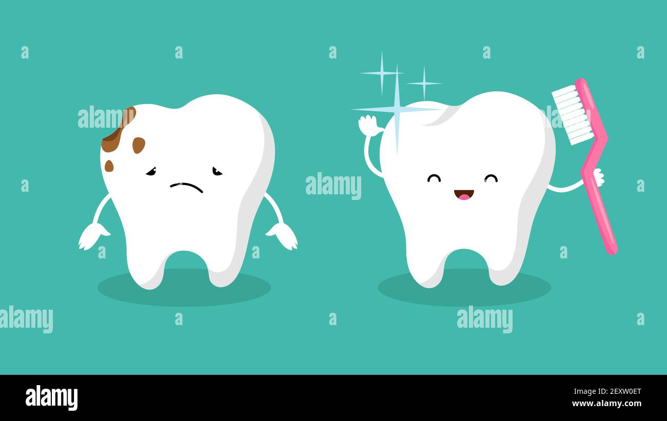 Teeth. Plaque terth, shiny white tooth. Mouth hygiene and toothache ...