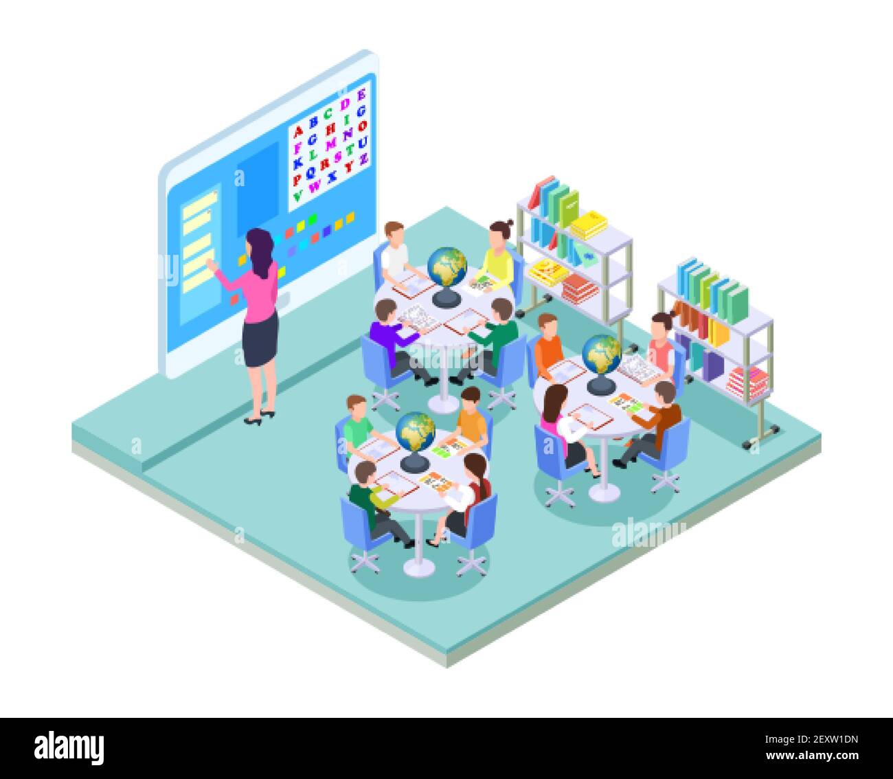 School room. Elementary school class location. Isometric classroom ...