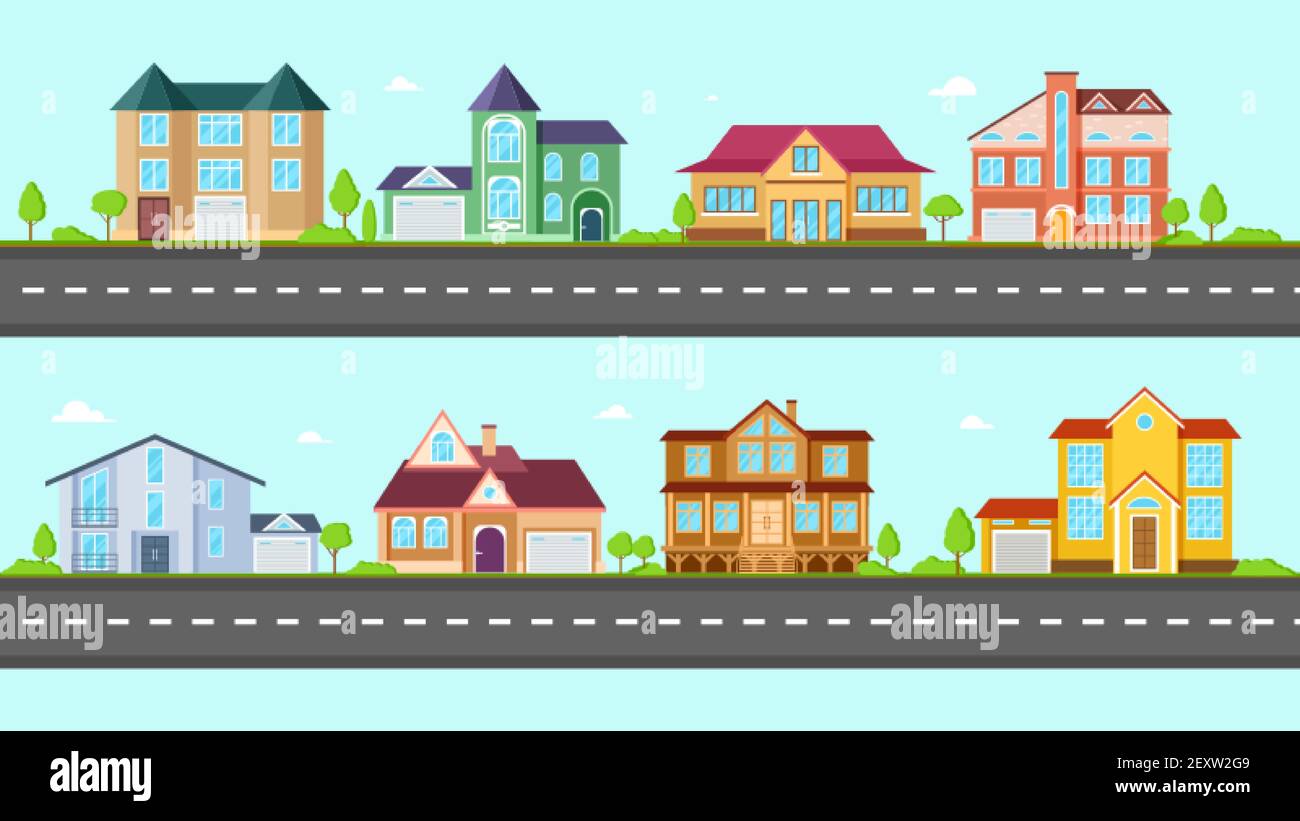 Flat cottage. Neighborhood houses, villa and residential on street ...