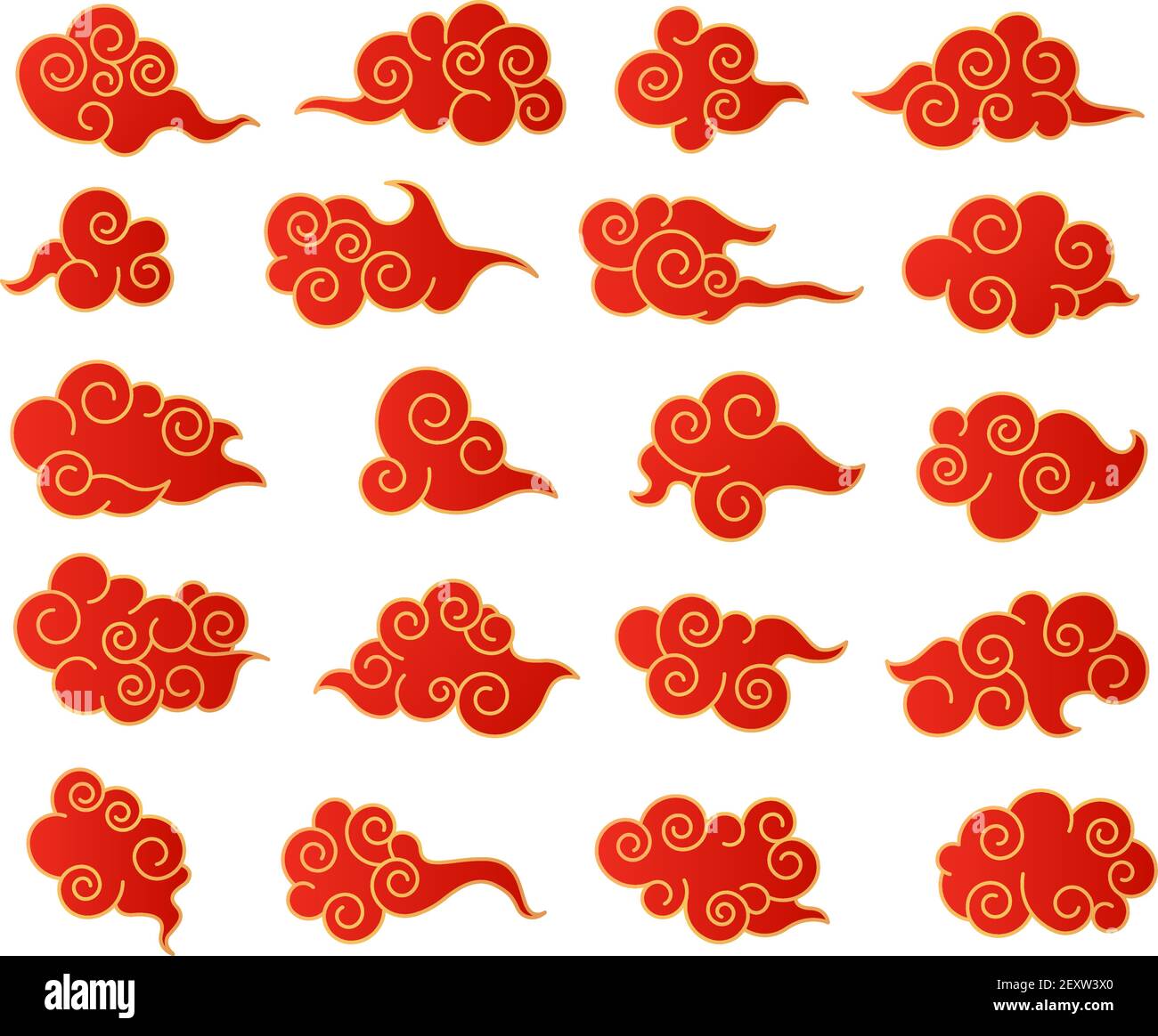 Chinese clouds. Korean or japanese red and golden cloud decorative set ...