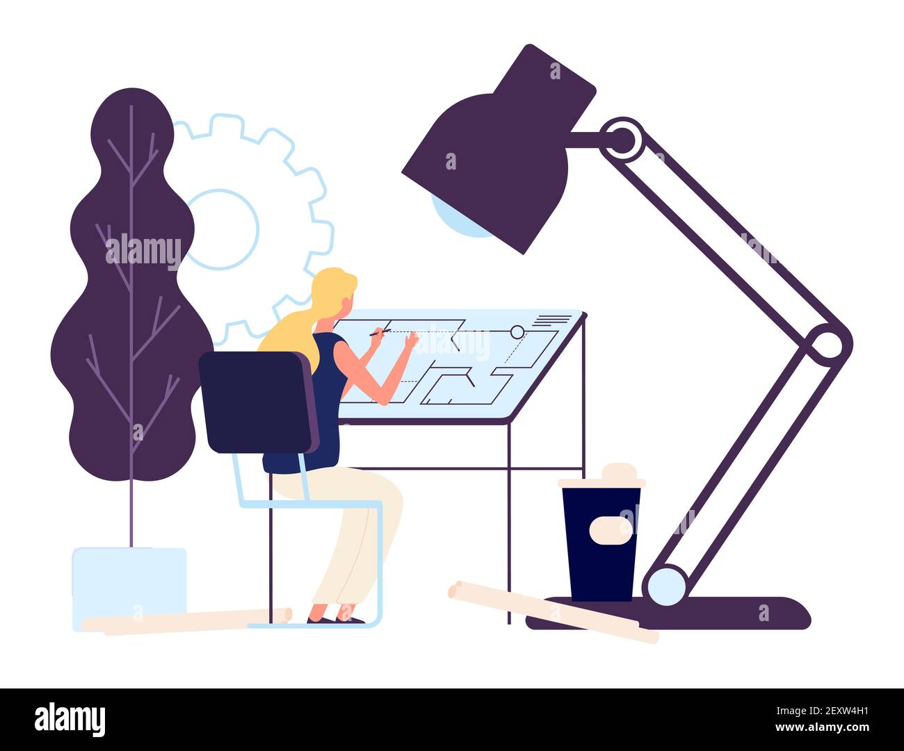Woman architect at work. Vector girl engineer character. Professional ... Woman architect at work. Vector girl engineer character. Professional ...