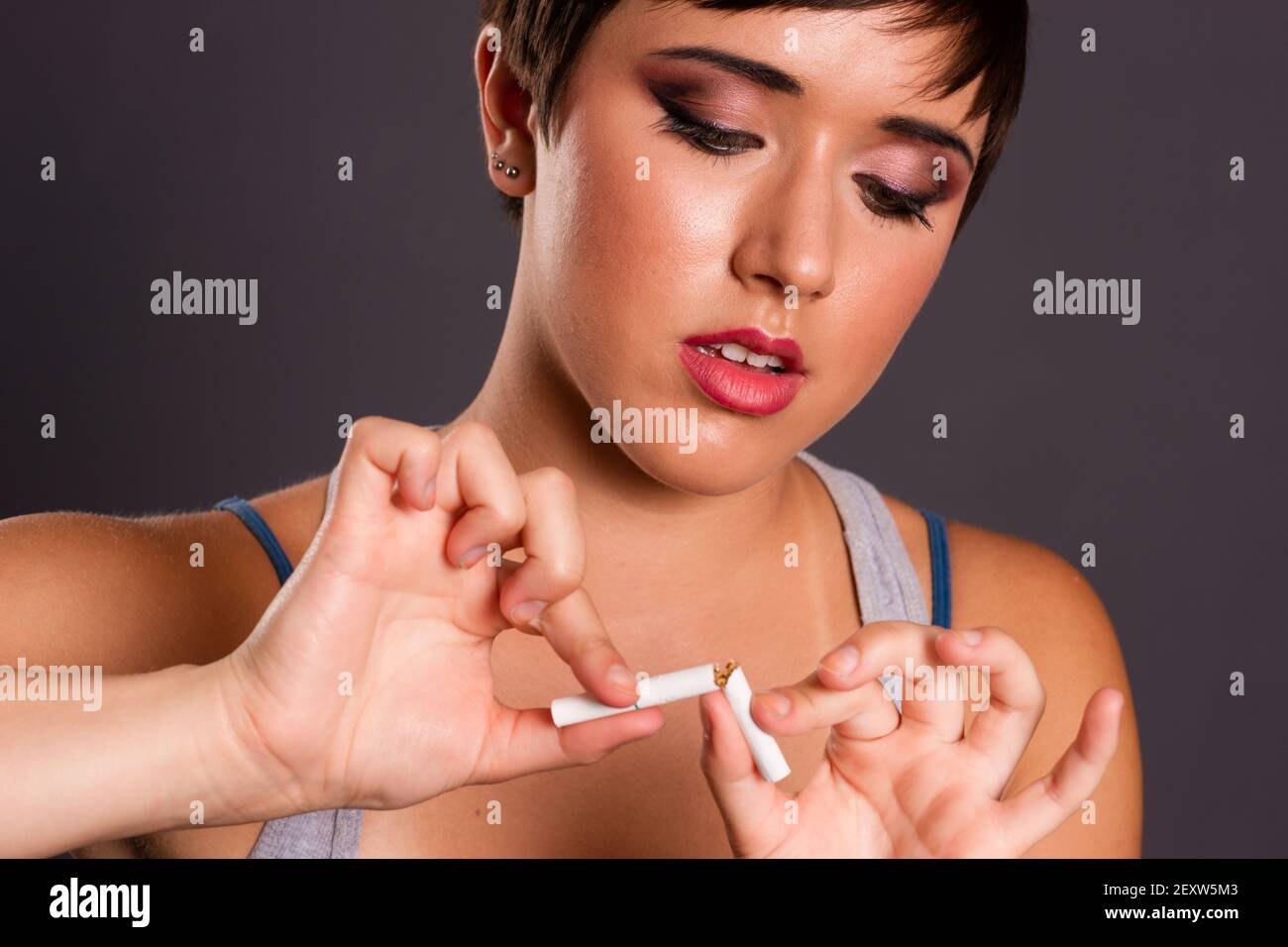 Young Teen Female Just 18 Breaks Cigarette Quits Smoking Stock Photo ...