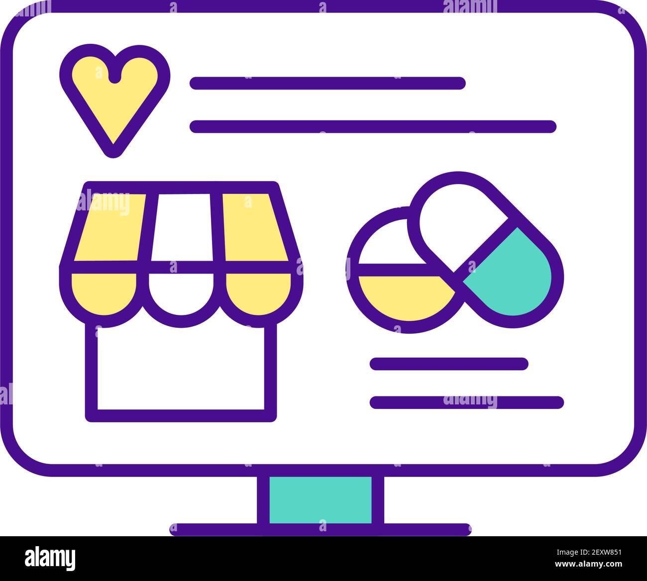 Computer screen with pills, pharmacy and heart icon RGB color icon ...
