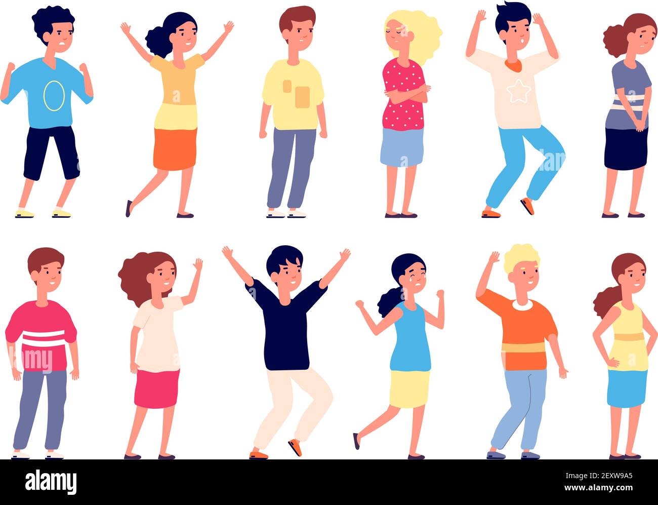 Emotional kids. Children faces expression, emotion kid. Group of teens ...