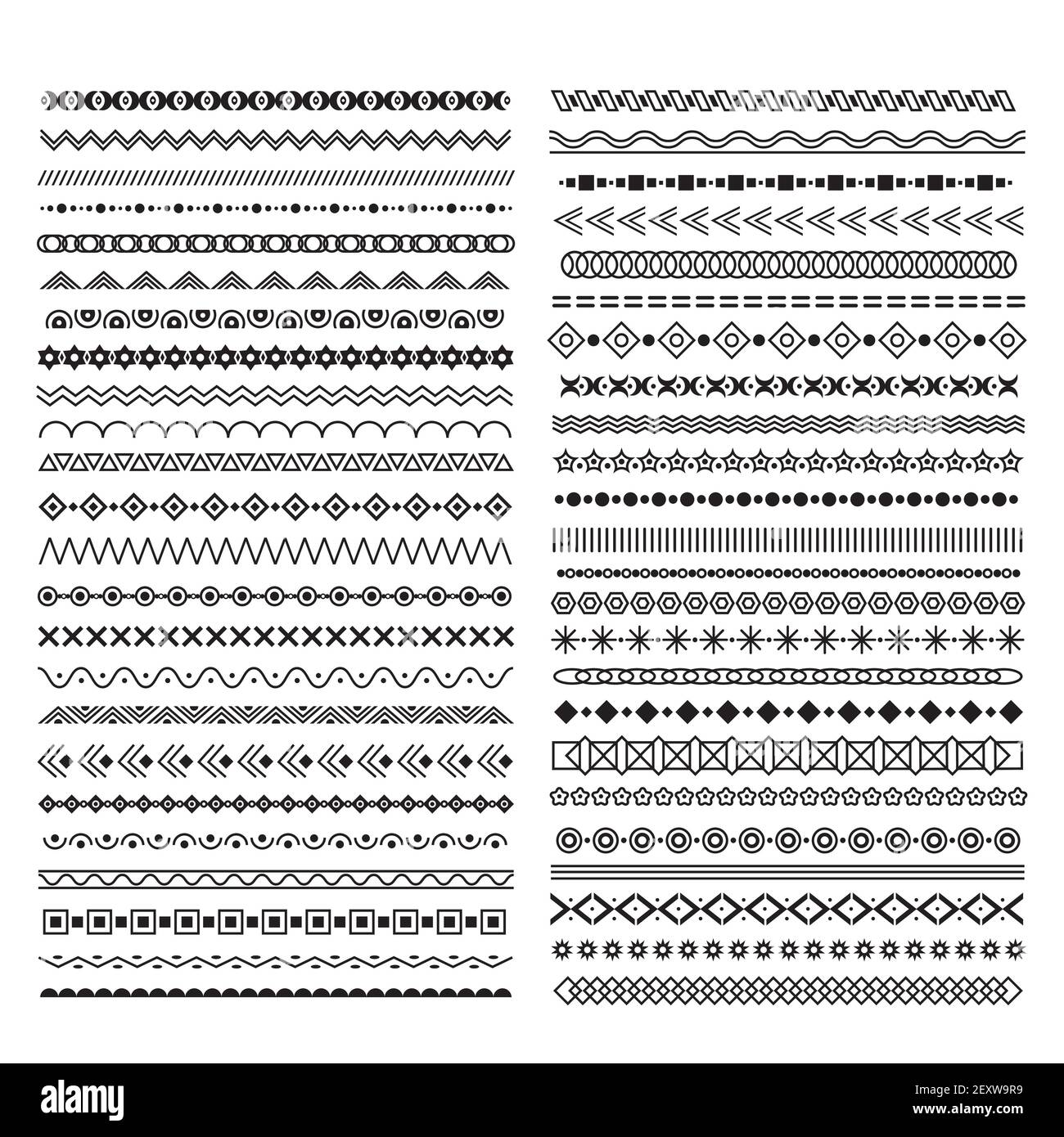 Hand drawn line borders. Dividers with geometric elements, vintage ...