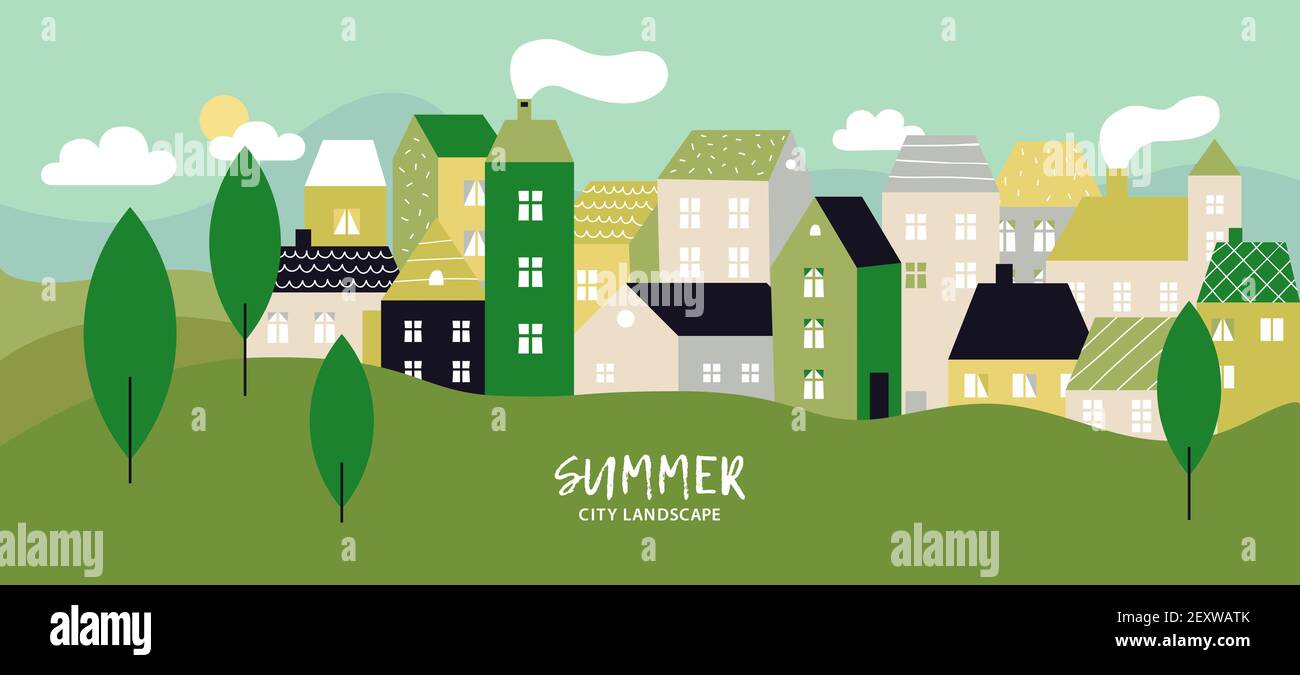 Simple landscape with buildings. Minimal cityscape and residential ...