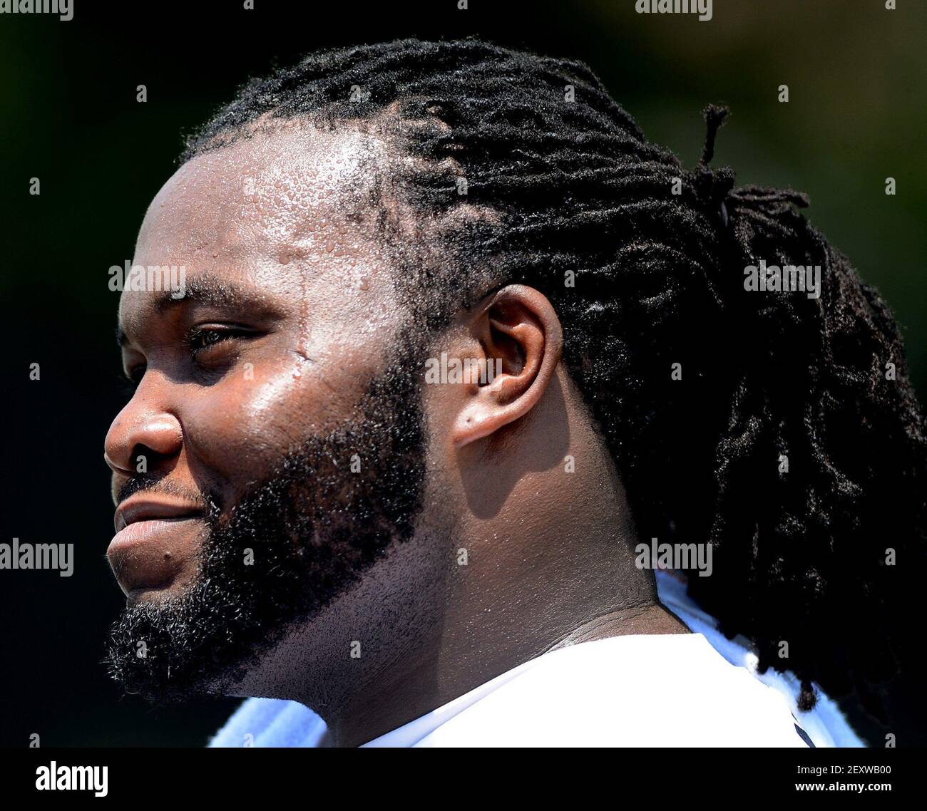 Carolina Panthers defensive tackle Colin Cole (91) attends the team's ...