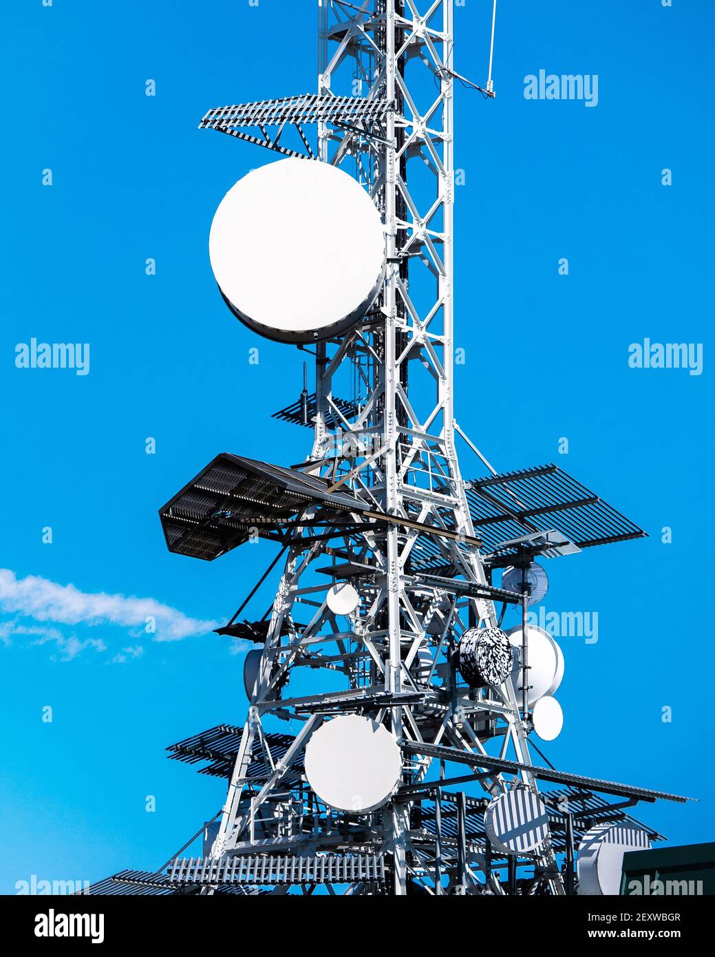 Telecommunication tower with television (TV), broadcasting and 5G ...