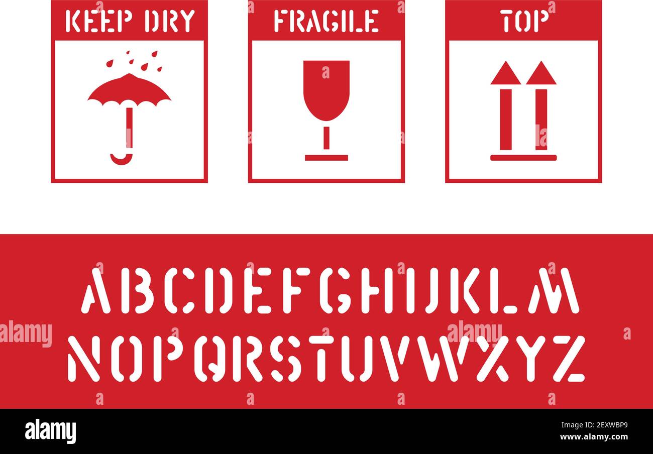 Packaging symbol stamps with cargo alphabet, for wooden, cardboard box ...