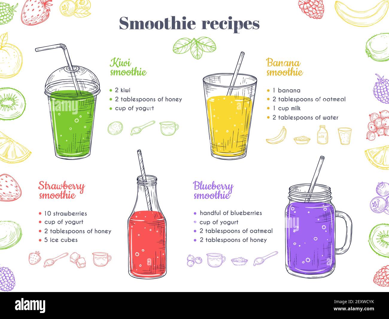 Fresh fruit cocktail blended Stock Vector Images - Alamy