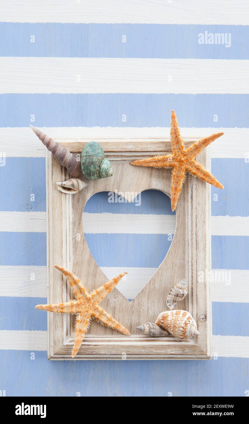 Rustic heart frame on stripes Stock Photo - Alamy