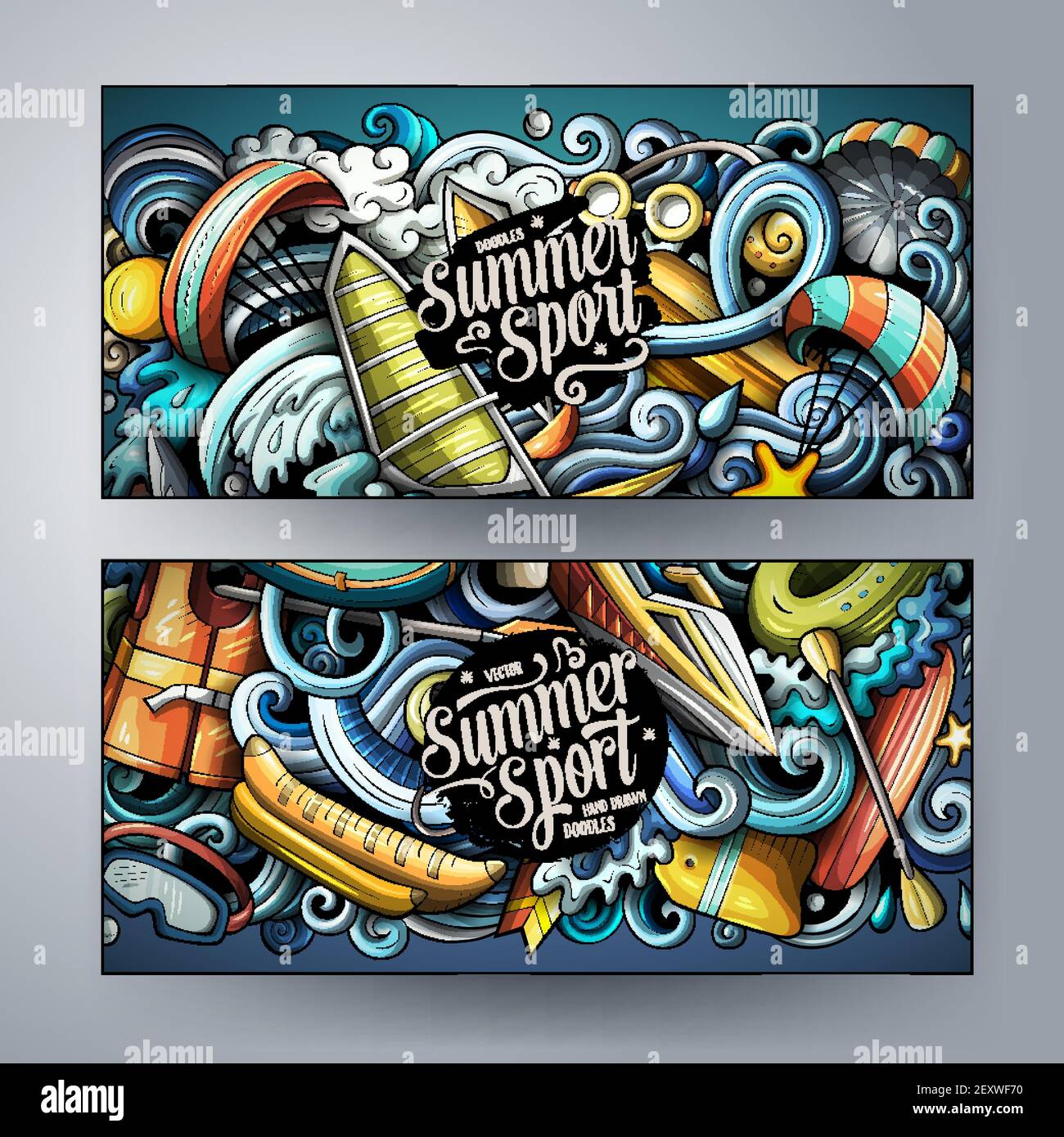 Cartoon cute colorful vector doodles Water Sports banners Stock Vector ...