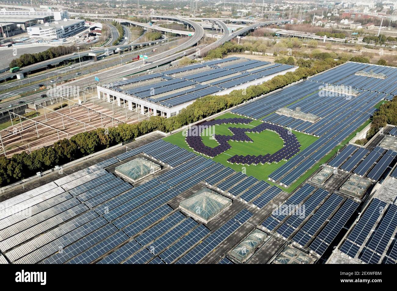 Aerial photos of the roofs covered with photovoltaic solar panels at ...