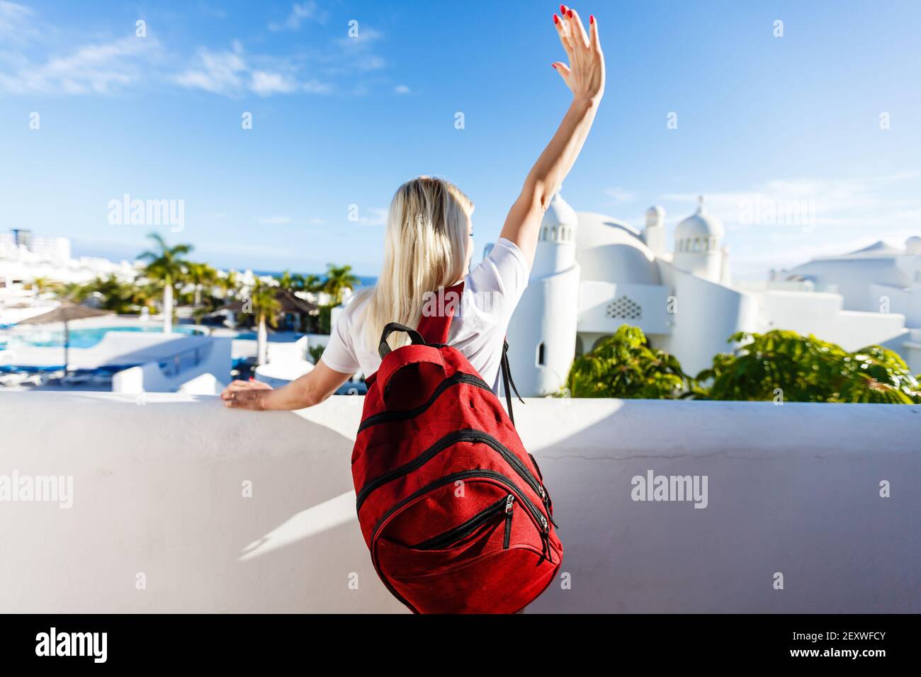 girl with a backpack travel east Stock Photo - Alamy