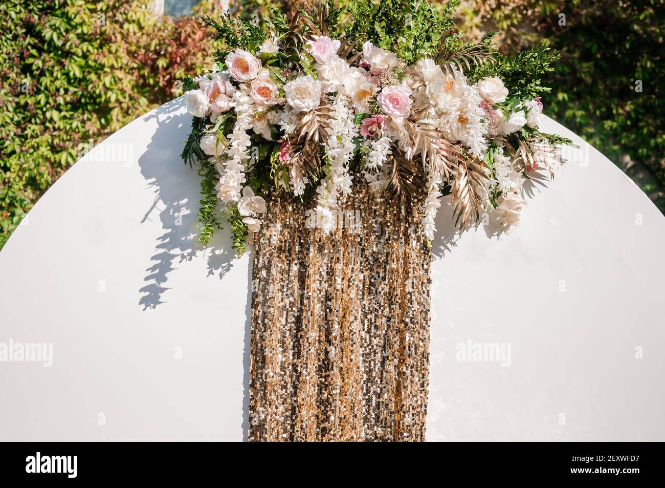 Wedding arch with multi-colored flowers. Wedding decorations Stock ...