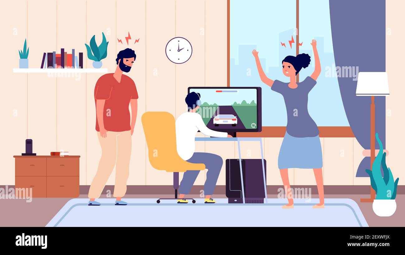 Angry parent child video game Stock Vector Images - Alamy