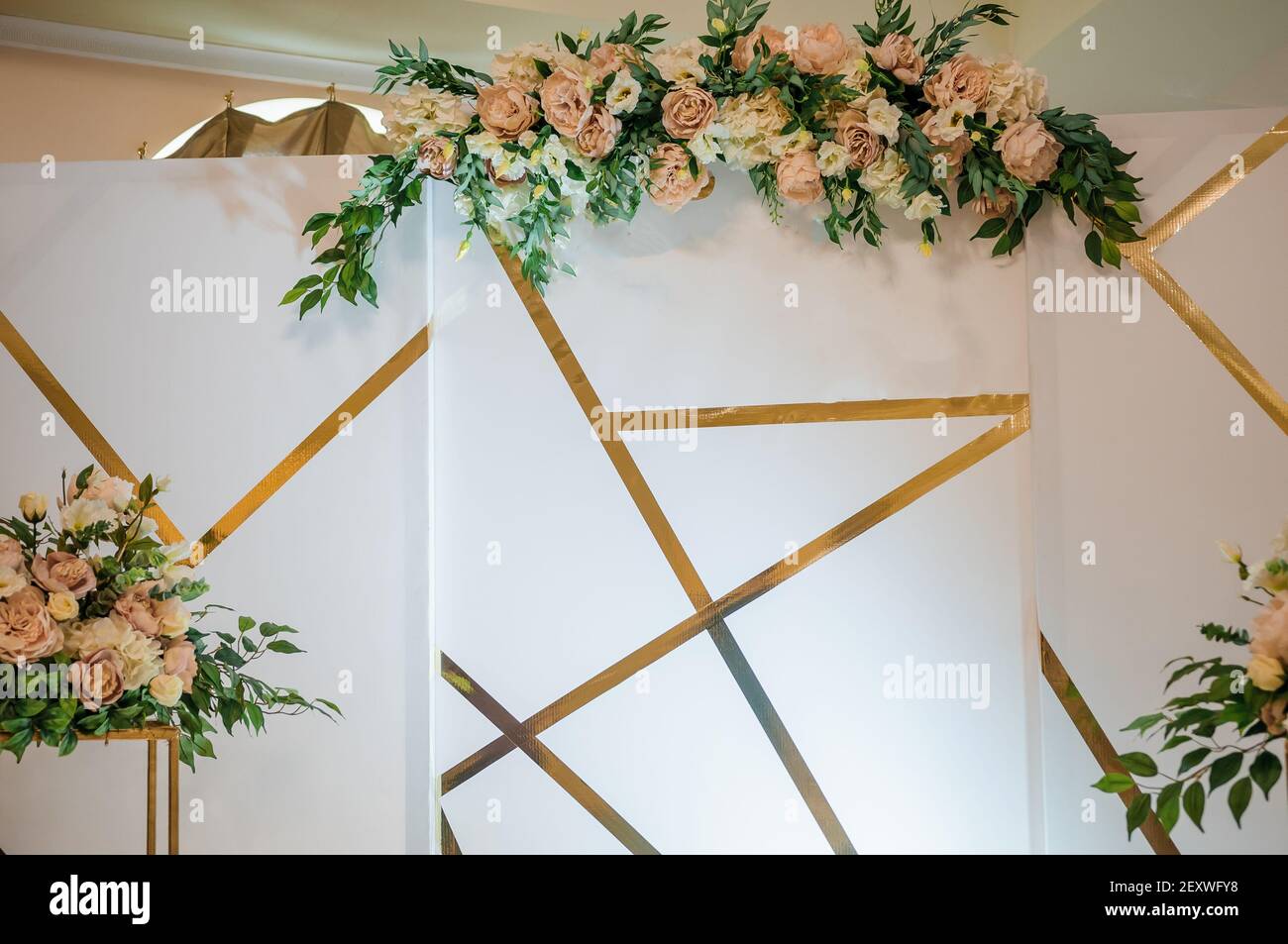 Wedding arch with multi-colored flowers. Wedding decorations Stock ...